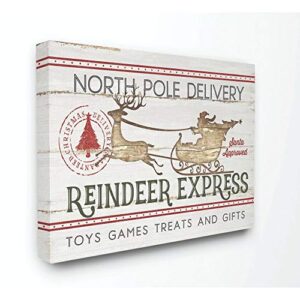 stupell industries north pole delivery wood texture christmas holiday word design canvas, 24 x 30, multi-color