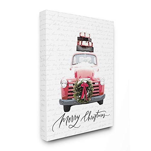 Stupell Industries Merry Christmas Red Truck Holiday Design Canvas, 24 x 30, Multi-Color