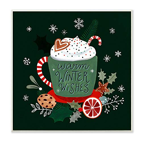 Stupell Industries Warm Winter Wishes Mug Christmas Holiday Green Word Design Wall Plaque, 12 x 12, Multi-Color