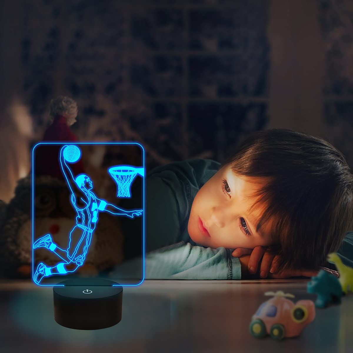 FULLOSUN Basketball 3D Night Light, Basketball Sport Gifts Bedside Lamp for Xmas Holiday Birthday Gifts for Kids Basketball Fan with Remote Control 16 Colors Changing + 4 Changing Mode + Dim Function