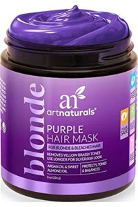 artnaturals purple hair mask for blonde, silver & platinum hair - removes yellow brassy color, repairs dry & bleached hair - deep conditioning treatment hair moisturizer - sulfate free (8 oz/226g)