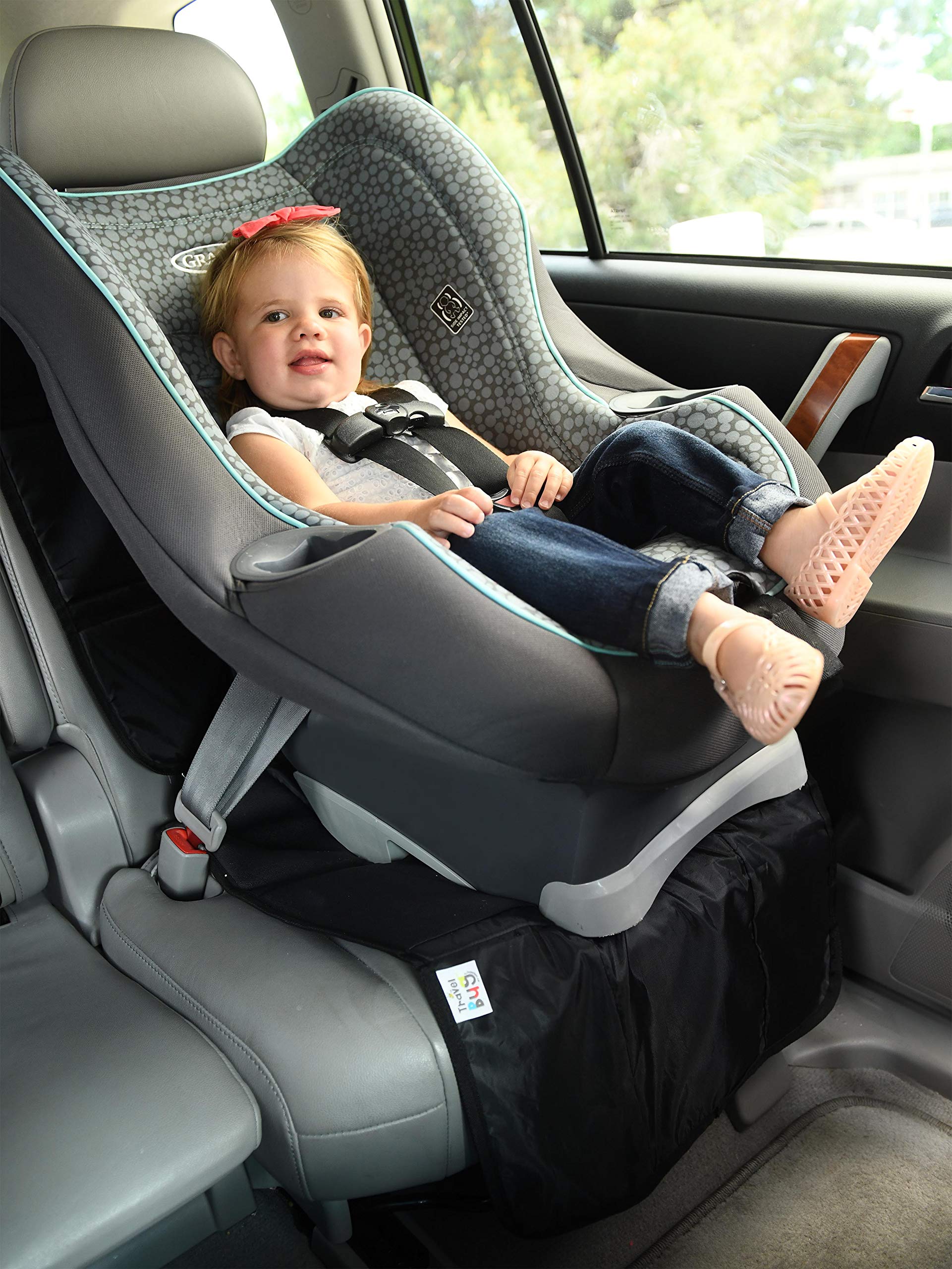 Travel Bug Baby & Toddler High Back Seat Protector, Universal Fit, for Rear and Forward Facing Baby Car Seats- Black