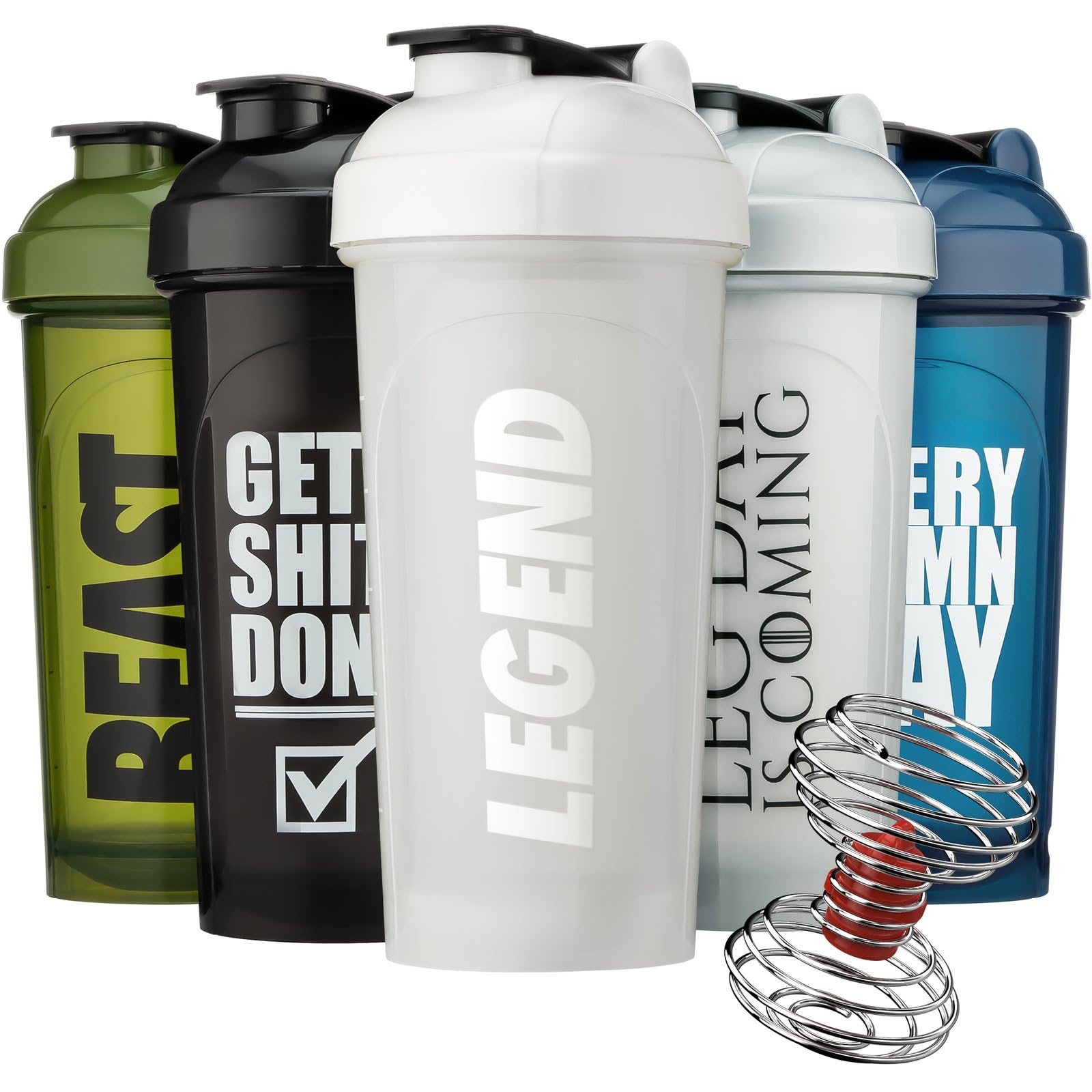 Hydra Cup OG Logo [5 Pack] 28 oz Shaker Bottles for Protein Shakes, Shaker Cups with Ball Blender Whisk, Travel To Go, BPA Free (Dark Colors)