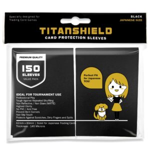 titanshield (150 sleeve/black) small japanese sized trading card sleeves deck protector compatible with yu-gi-oh, cardfight!! vanguard & photocards