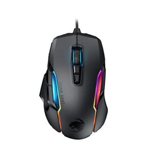 roccat kone aimo remastered pc gaming mouse, optical, rgb backlit lighting, 23 programmable keys, onboard memory, palm grip, owl eye sensor, ergonomic, led illumination, adjustable to 16,000 dpi-black