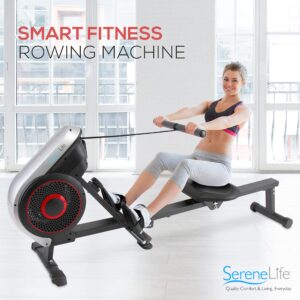 SereneLife Air & Magnetic Rowing Machine - Measures Time, Distance, Stride, Calories - For Gym or Home Cardio Workout