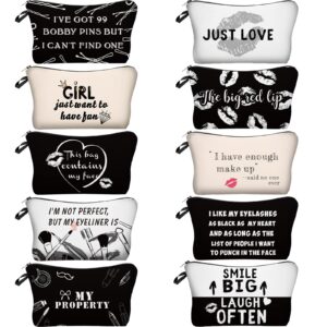 10 pieces letters makeup bags cosmetic pouch travel zipper cosmetic organizer toiletry bag printing pencil bag for women girls supplies christmas gift (black and white style)