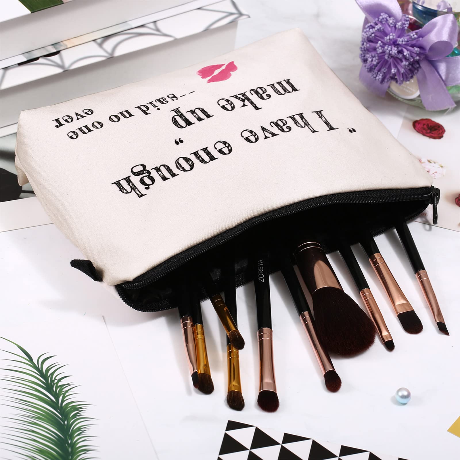 10 Pieces Letters Makeup Bags Cosmetic Pouch Travel Zipper Cosmetic Organizer Toiletry Bag Printing Pencil Bag for Women Girls Supplies Christmas Gift (Black and White Style)