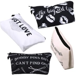 10 Pieces Letters Makeup Bags Cosmetic Pouch Travel Zipper Cosmetic Organizer Toiletry Bag Printing Pencil Bag for Women Girls Supplies Christmas Gift (Black and White Style)