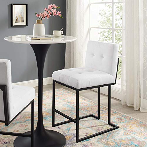 Modway Privy Black Stainless Steel Upholstered Fabric Counter Stool, White