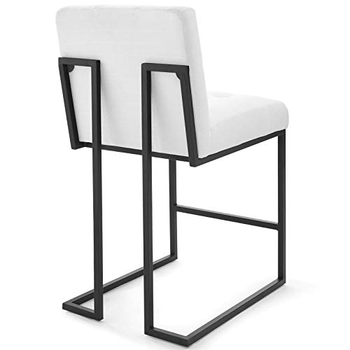 Modway Privy Black Stainless Steel Upholstered Fabric Counter Stool, White