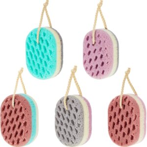 5 pieces soft bath sponge gentle soothing body sponge natural fiber exfoliating shower sponge for women men kids, random color, oval shape