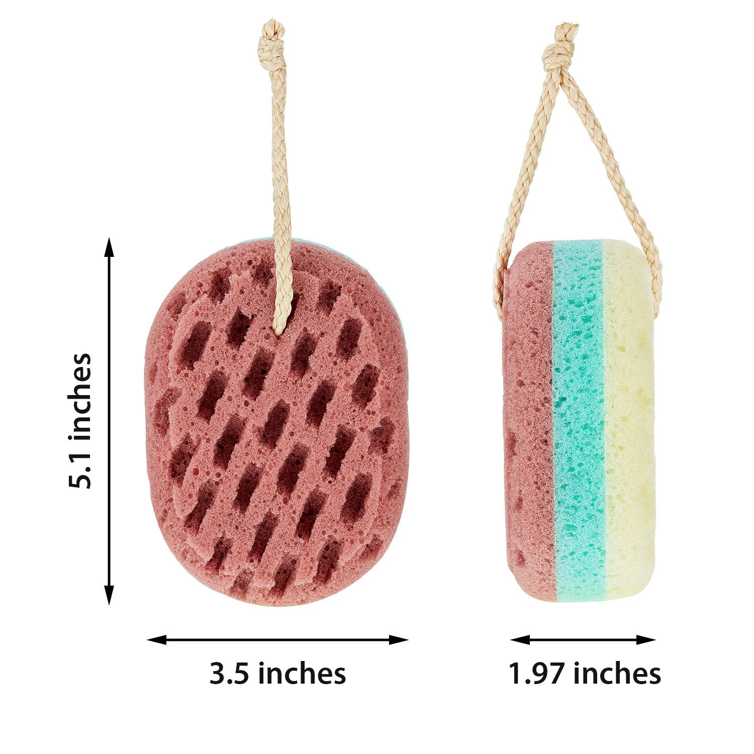 5 Pieces Soft Bath Sponge Gentle Soothing Body Sponge Natural Fiber Exfoliating Shower Sponge for Women Men Kids, Random Color, Oval Shape