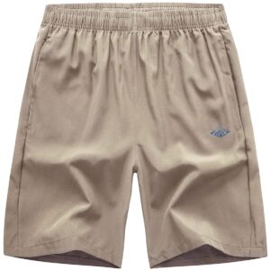 EXEKE Men's Quick Dry Running Shorts Lightweight Gym Workout Shorts with Zipper Pockets 252-3XL/Khaki 34-36