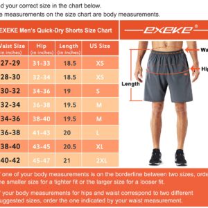 EXEKE Men's Quick Dry Running Shorts Lightweight Gym Workout Shorts with Zipper Pockets 252-3XL/Khaki 34-36