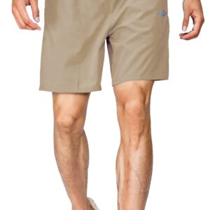 EXEKE Men's Quick Dry Running Shorts Lightweight Gym Workout Shorts with Zipper Pockets 252-3XL/Khaki 34-36