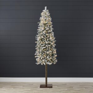 best choice products 6ft pre-lit slim pencil christmas tree, snow flocked hinged artificial alpine holiday decoration w/ 250 led lights, 700 tips, metal stand