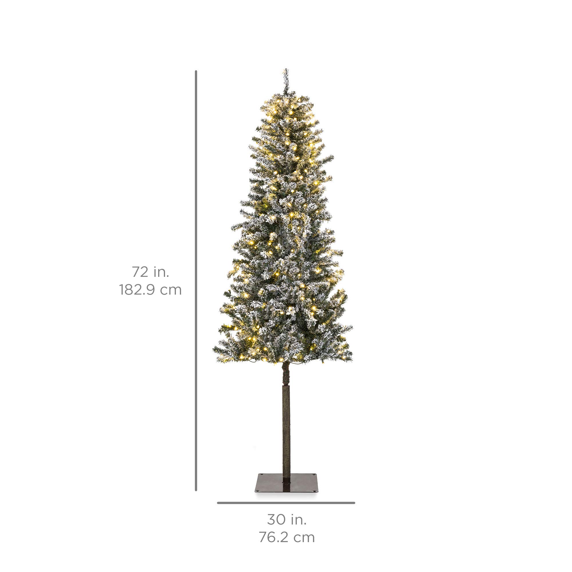 Best Choice Products 6ft Pre-Lit Slim Pencil Christmas Tree, Snow Flocked Hinged Artificial Alpine Holiday Decoration w/ 250 LED Lights, 700 Tips, Metal Stand