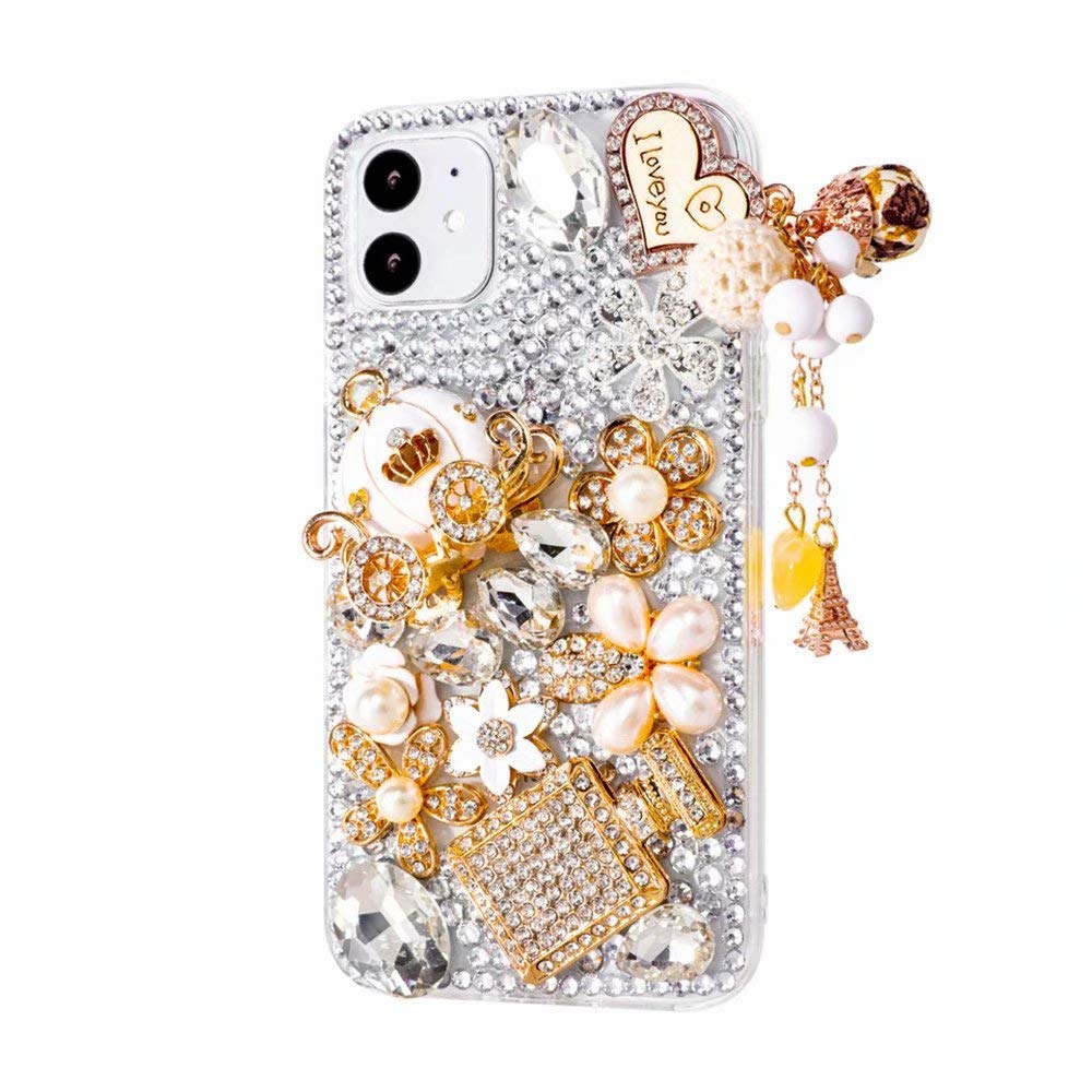 Max-ABC iPhone 11 Bling Glitter Case,Luxury Shiny Diamond Crystal Rhinestone Sparkly Jewelled Gemstone Pumpkin Car 3D Handmade Clear Cover Case for iPhone 11 6.1''