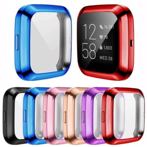 [6-pack] screen protector case compatible with fitbit versa 2 smartwatch, all-around tpu plated protective cover scratch resistant bumper shell accessories (6 colors, versa 2)