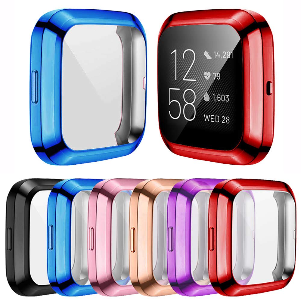 [6-Pack] Screen Protector Case Compatible with Fitbit Versa 2 Smartwatch, All-Around TPU Plated Protective Cover Scratch Resistant Bumper Shell Accessories (6 Colors, Versa 2)