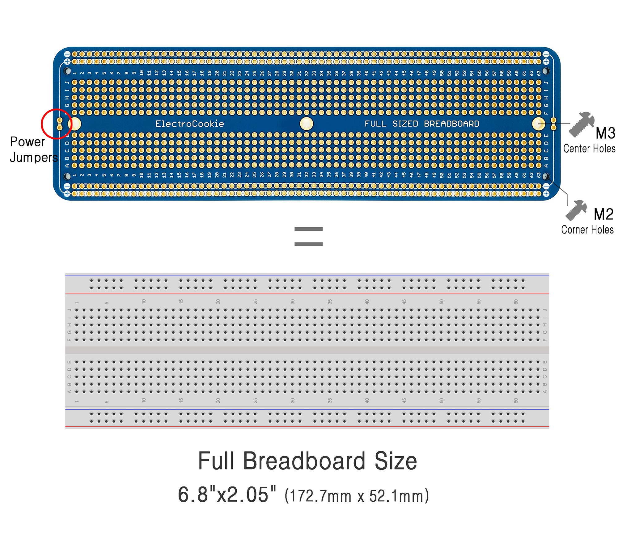 ElectroCookie Solderable Breadboard Large PCB Board for Electronics Projects Compatible for DIY Arduino Soldering Projects, Gold-Plated (3 Pack, Blue)