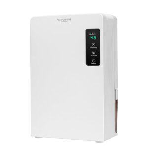 vivosun electric mini dehumidifier, ultra-quiet auto defrost dehumidifier with timer, 2200ml water tank and drain hose for basement or closets, bedrooms, showers, and other small rooms