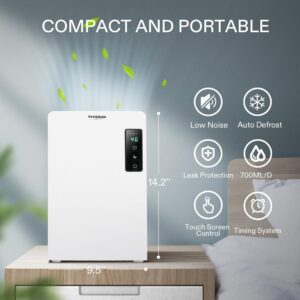 VIVOSUN Electric Mini Dehumidifier, Ultra-Quiet Auto Defrost Dehumidifier with Timer, 2200ML Water Tank and Drain Hose for Basement or Closets, Bedrooms, Showers, and Other Small Rooms