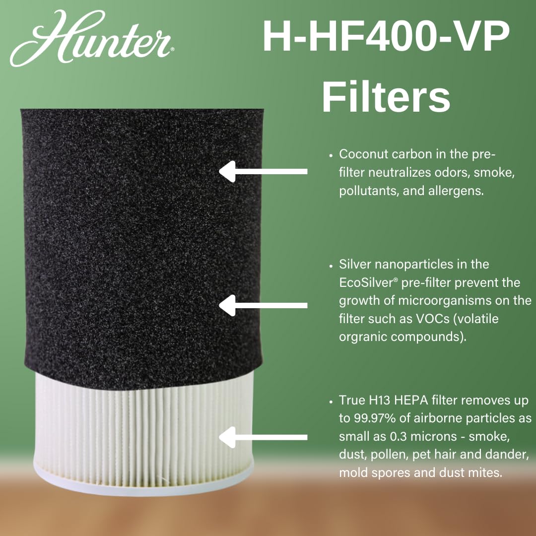 Hunter Fan Company Hunter H-HF400-VP Replacement Value Pack with HEPA EcoSilver Pre-Filter for HP400 Air Purifier Series, 3 Piece Set, White