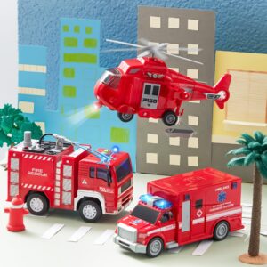 JOYIN Toddler Fire Truck Toys for 3 4 5 6 7 Year Old Boys - Fire Engine, Emergency Vehicle, Kids Toys Firetruck, Friction Powered Car with Lights and Sounds, Birthday Gifts for Boys Girls Age 3-9