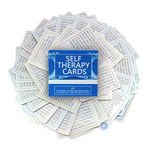 SELF THERAPY CARDS – Relaxing gift! Handy, easy to use anxiety relief cards! 115 Questions in a box, along with suggested actions and meditations. Self reflection cards, mindfulness tool