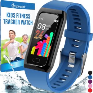 inspiratek kids fitness tracker for girls and boys (age 5-16) - waterproof fitness watch for kids with heart rate monitor, sleep monitor, calorie counter and more - kids activity tracker (blue)