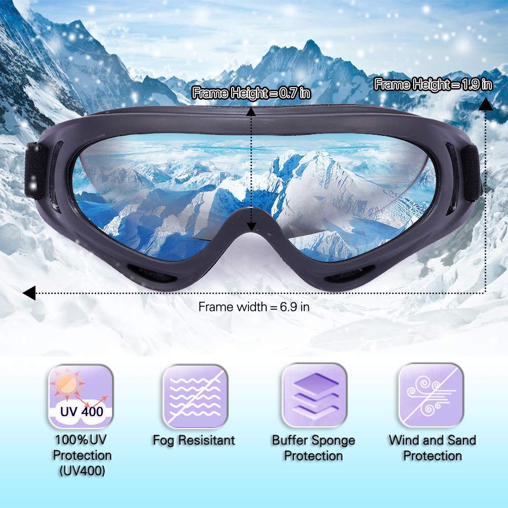 LOEO 2-Pack Snow Ski Goggles, Snowboard Goggles for Kids, Teens, Youth, Adults