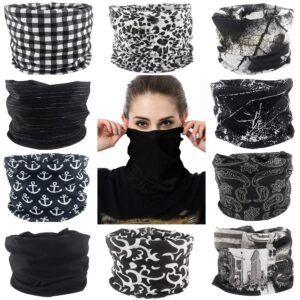 cutewing 10pcs magic headband scarf neck gaiter elastic seamless bandanas outdoor uv face mask sport headwear with black series