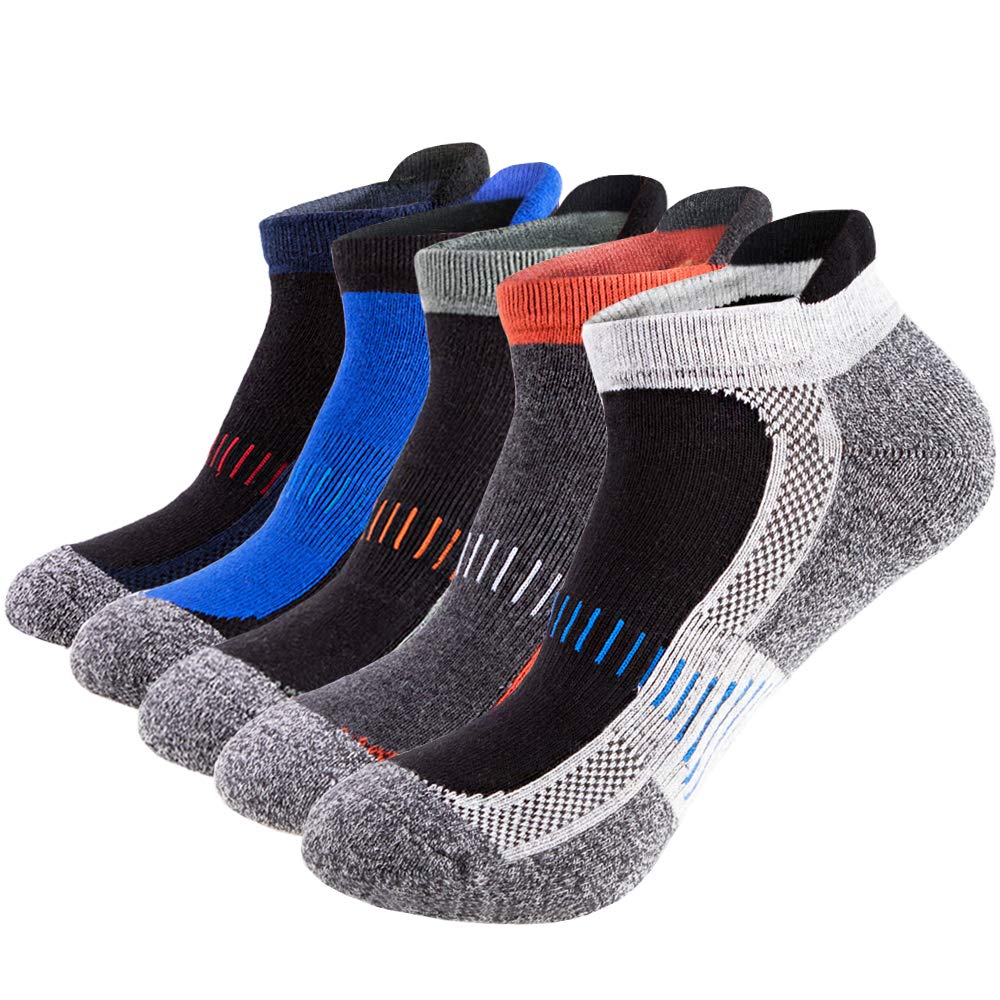 J.WMEET Mens Low Cut Ankle Athletic Socks Cotton Mesh Cushioned Running Ventilation Sports Tab Socks 5Pack