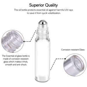 PrettyCare Essential Oil Roller Bottles 10ml (24 Pack Clear Glass Bottle with Gold Cap, 4 Extra Roller Balls，48 Labels, 2 Openers, 2 Funnels Roller Balls For Essential Oils, Roll on Bottles