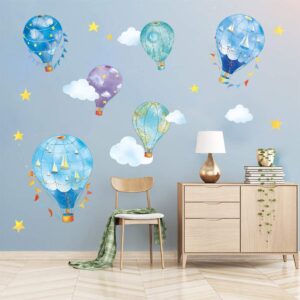 decalmile 6 nautical hot air balloons wall decals stars cloud star wall stickers baby nursery kids bedroom wall decor(size: 10"/6" h)