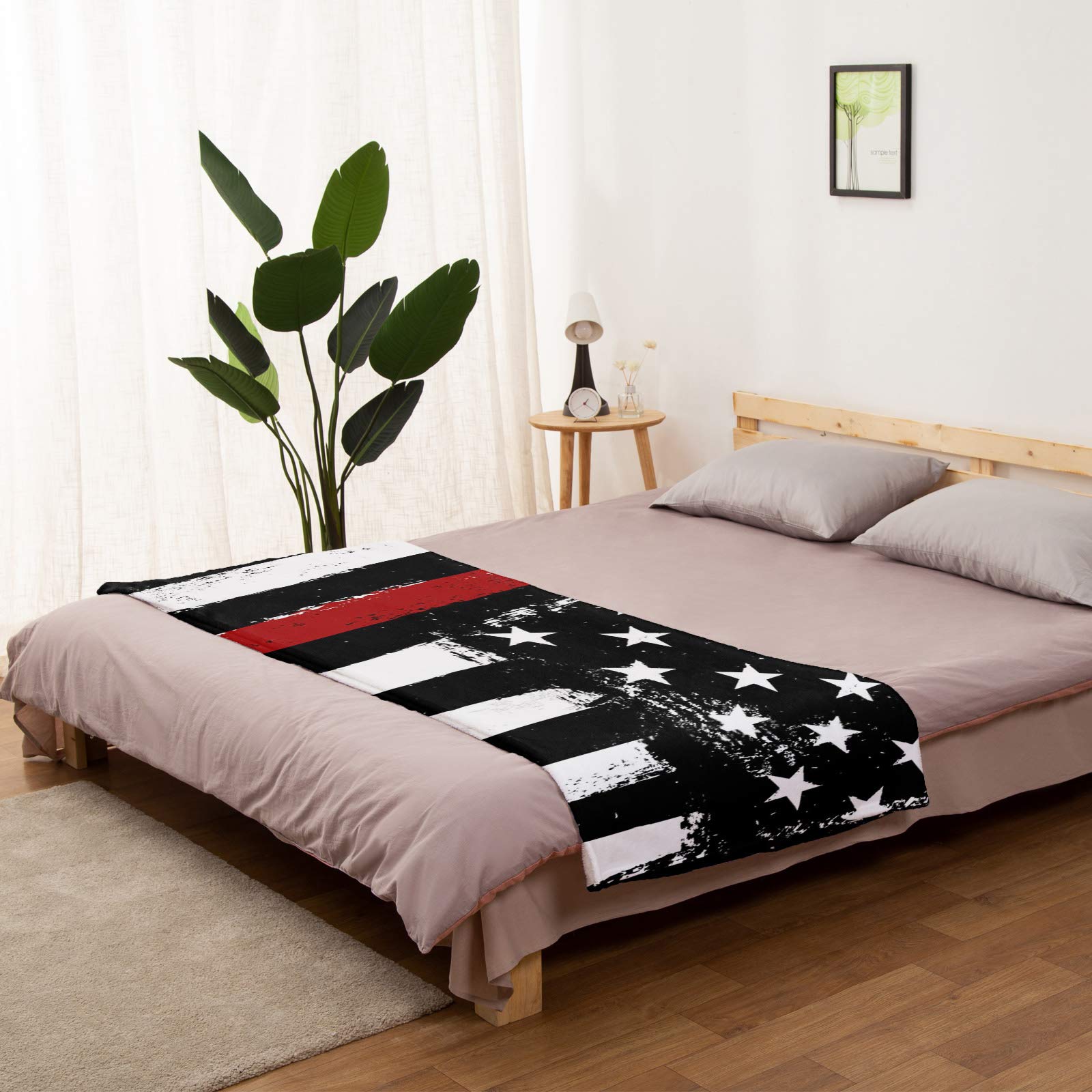 Cozy Flannel Blanket for Couch/Bed/Travel 40 x 50 Inches, Thin Red Line USA Flag Art Print - Luxury Soft Warm Plush Microfiber Throw Blanket for Children/Parents Decor&Gift