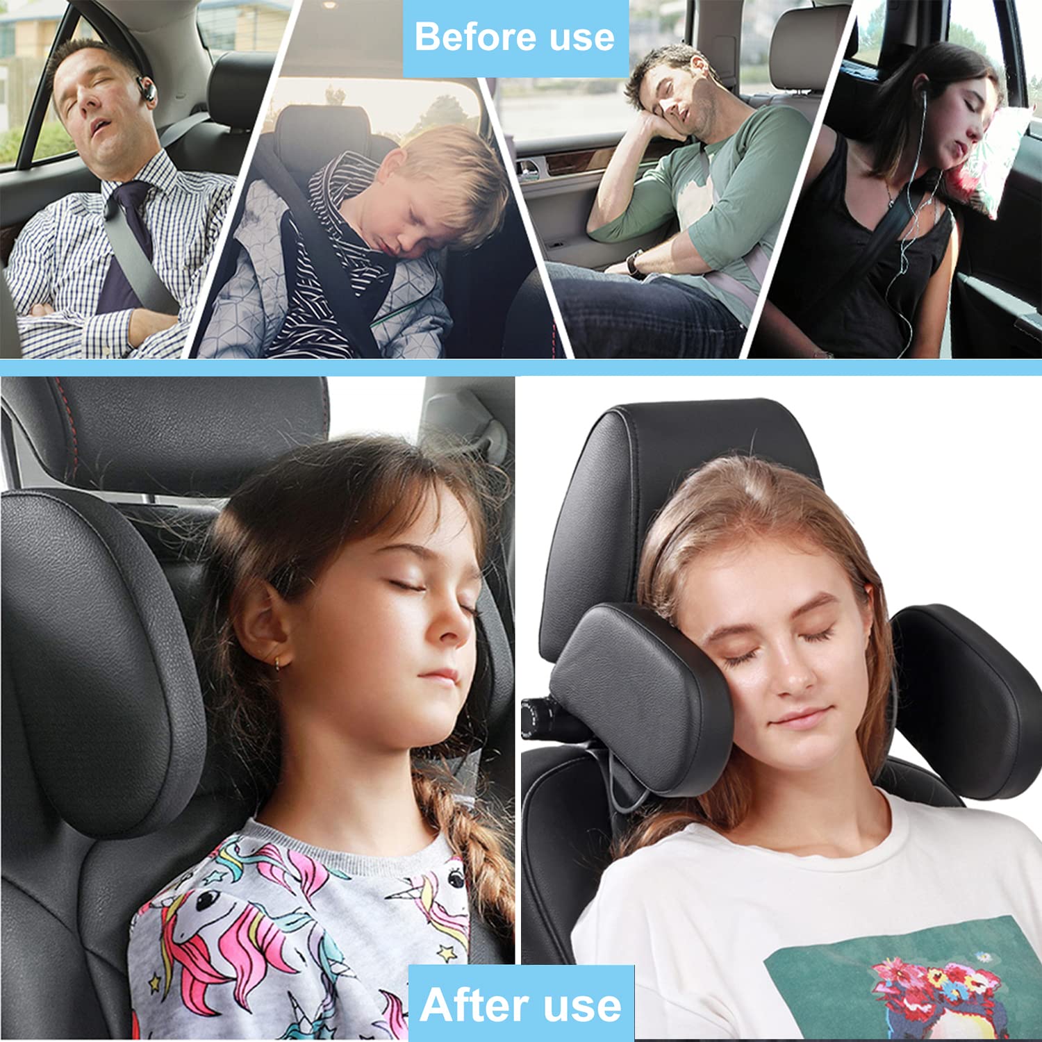 TEEPIRE Car Seat Headrest Pillow, Headrest for car, Head Neck Support Detachable,Premium seat held Pillow, 360 Degree Adjustable Both Sides Travel Sleeping Cushion for Kids Adults