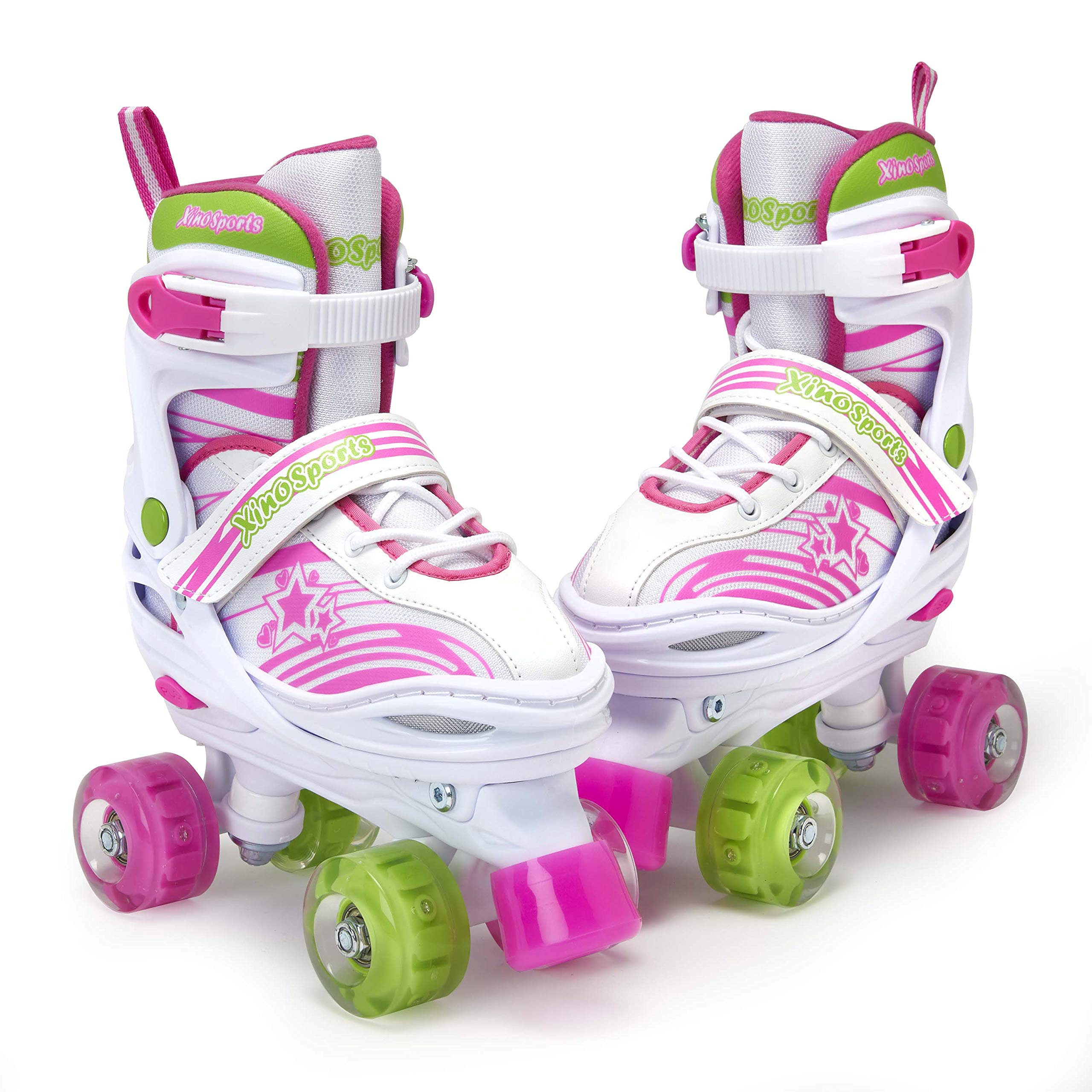 Xino Sports Kids Adjustable Roller Skates for Girls & Boys - Light Up Wheels (Ages 5-20) – Roller Skates with Illuminating Wheels! Pink Size Medium 1-4