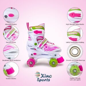 Xino Sports Kids Adjustable Roller Skates for Girls & Boys - Light Up Wheels (Ages 5-20) – Roller Skates with Illuminating Wheels! Pink Size Medium 1-4