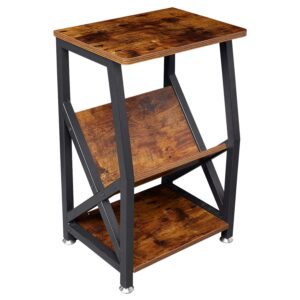 nxn-home industrial side table, record player stand with storage shelf for coffee books magazines, wood look accent furniture with metal frame