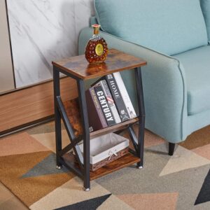 NXN-HOME Industrial Side Table, Record Player Stand with Storage Shelf for Coffee Books Magazines, Wood Look Accent Furniture with Metal Frame