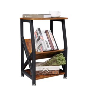 NXN-HOME Industrial Side Table, Record Player Stand with Storage Shelf for Coffee Books Magazines, Wood Look Accent Furniture with Metal Frame