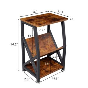 NXN-HOME Industrial Side Table, Record Player Stand with Storage Shelf for Coffee Books Magazines, Wood Look Accent Furniture with Metal Frame