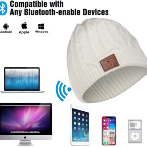 ZRUHIG Bluetooth Beanie,Stereo Knit Music Hat with Bluetooth V5.0 Wireless Hats Headphone Upgraded Unisex Knit Bluetooth Beanie Suitable for Outdoor Sports,Gift White