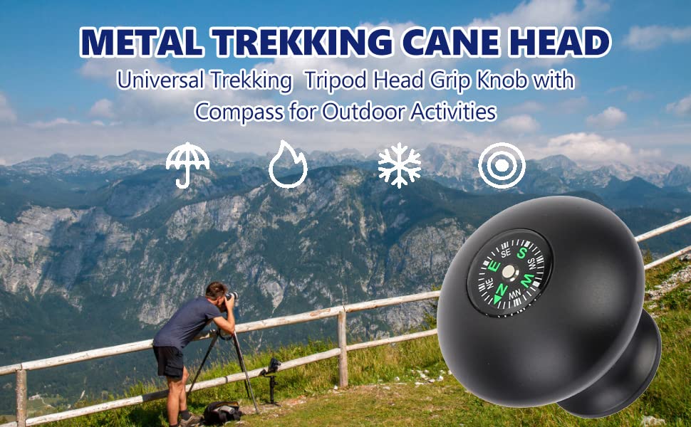 Tripod Monopod Ball Head Handle Grip Knob,Universal Trekking Pole Stick Monopod Tripod Head Grip Knob with Compass for Outdoor Activities, Hiking, Camping, etc