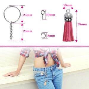 Keychain Tassles, Cridoz 200pcs Bulk Keychain Rings Set Includes 50pcs Tassels for Crafts, 50pcs Key Chain Rings, 50pcs Jump Ring and 50pcs Screw Eye Pins for Acrylic Keychain Blanks