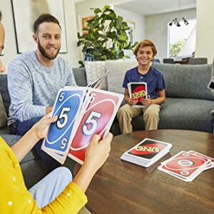 Mattel Games ​Giant UNO Card Game for Kids, Adults & Family Night, Oversized Cards & Customizable Wild Cards for 2-10 Players