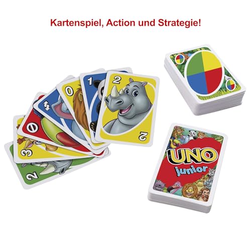 Mattel Games ​UNO Junior Card Game for Kids with Simple Rules, Levels of Play and Animal Matching for 2-4 Players